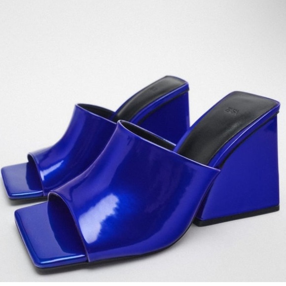 Zara | Shoes | Nwt Zara Metallic Blue Mule Sandals Slides Geometric ...